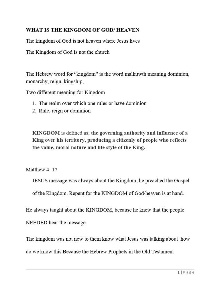 Understanding the Kingdom of God | PDF