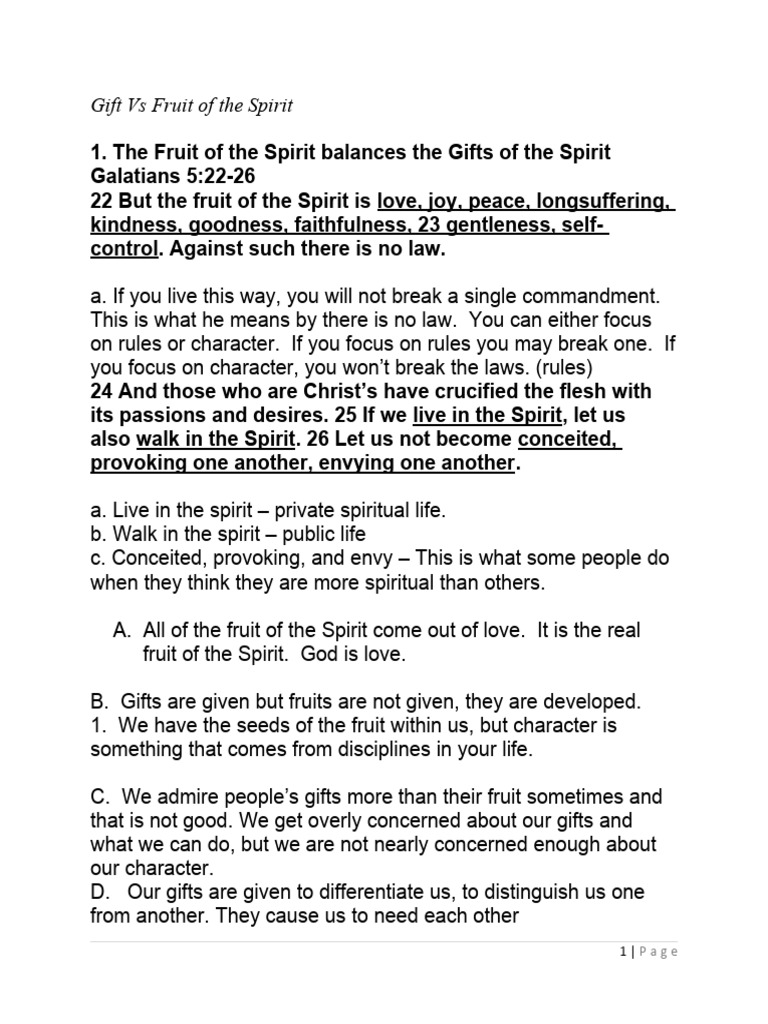 Gifts vs. Fruits of the Spirit Explained | PDF | Spiritual Gift | Fruit ...