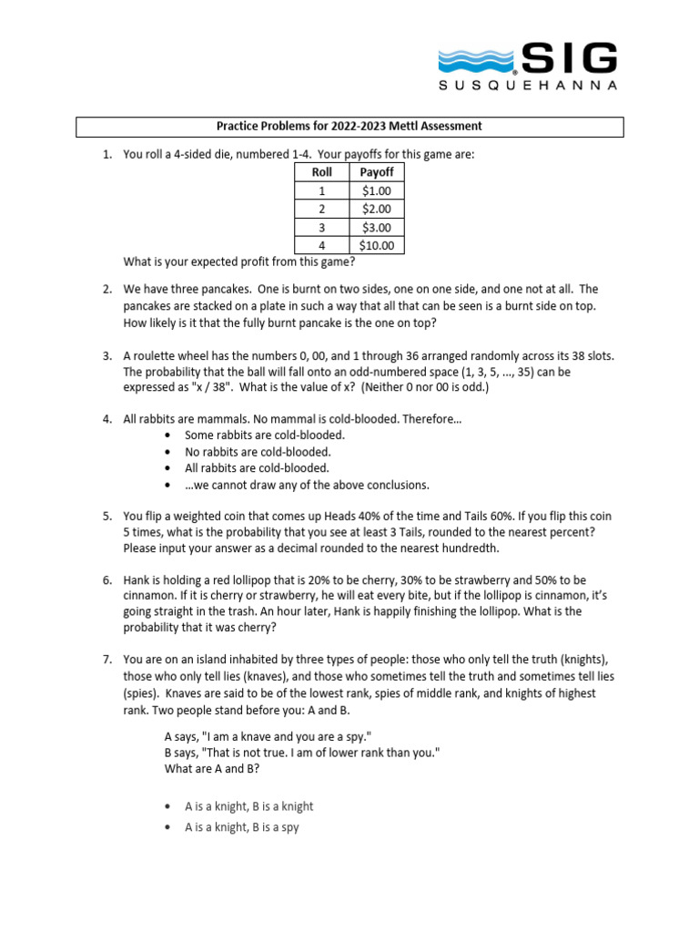SIG - Practice Mettl Problems | PDF | Probability