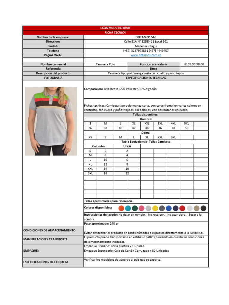 Ficha Tecnica Camiseta Polo - 0 | PDF