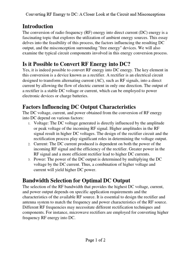 Converting RF Energy To DC - A Closer Look at The Circuit and Misconceptions | PDF | Rectifier ...