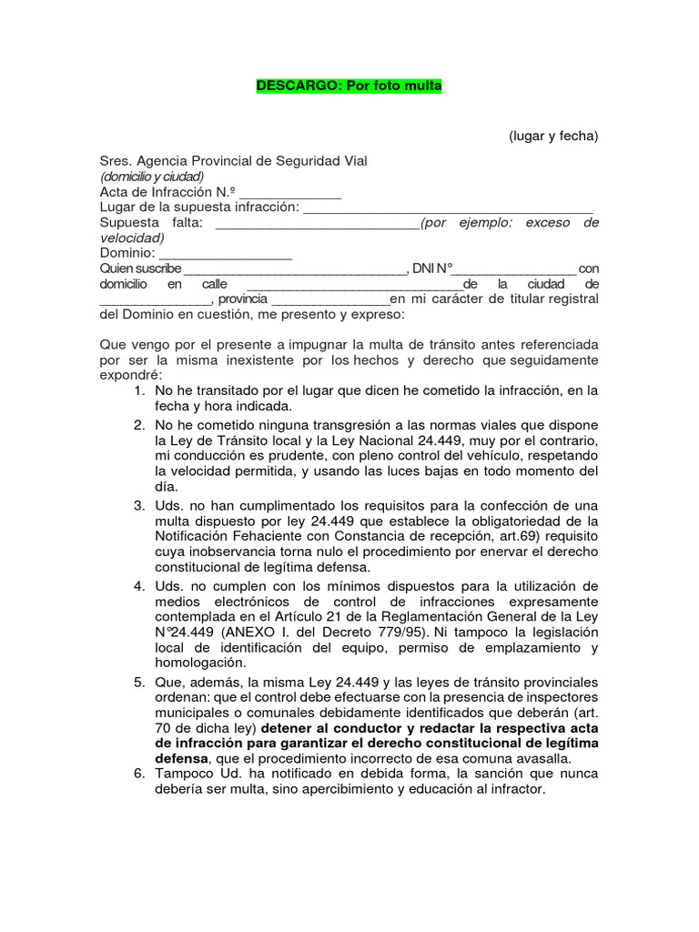 DESCARGO Por FotoMulta | PDF | Multa (pena) | Gobierno