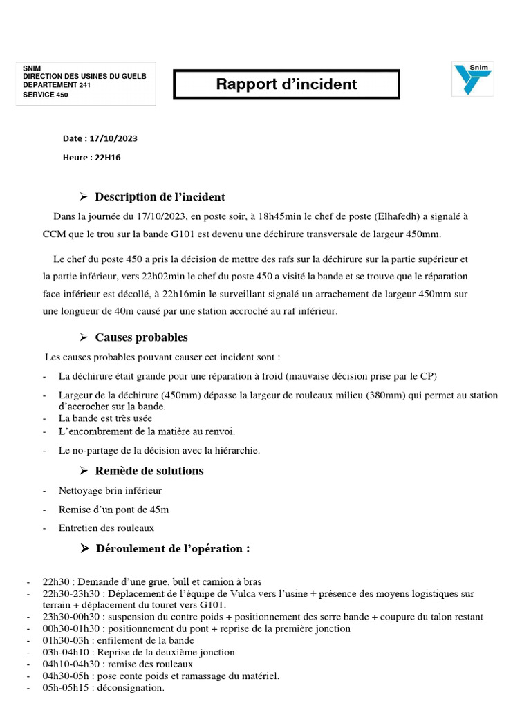 Rapport D'incident G101 | PDF