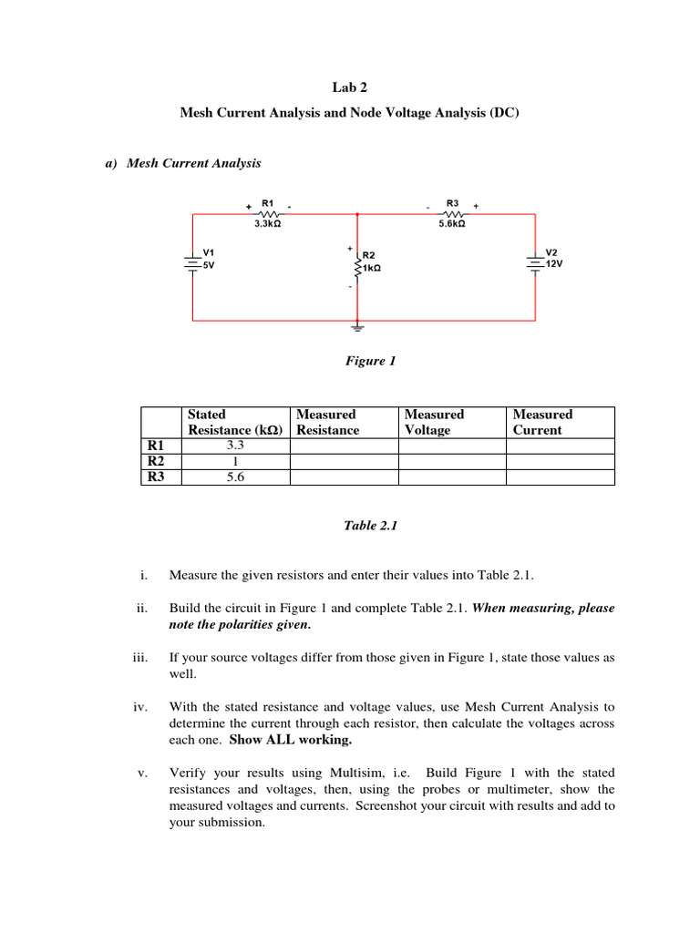 Lab 2 - Mesh Node Analysis (DC) | PDF