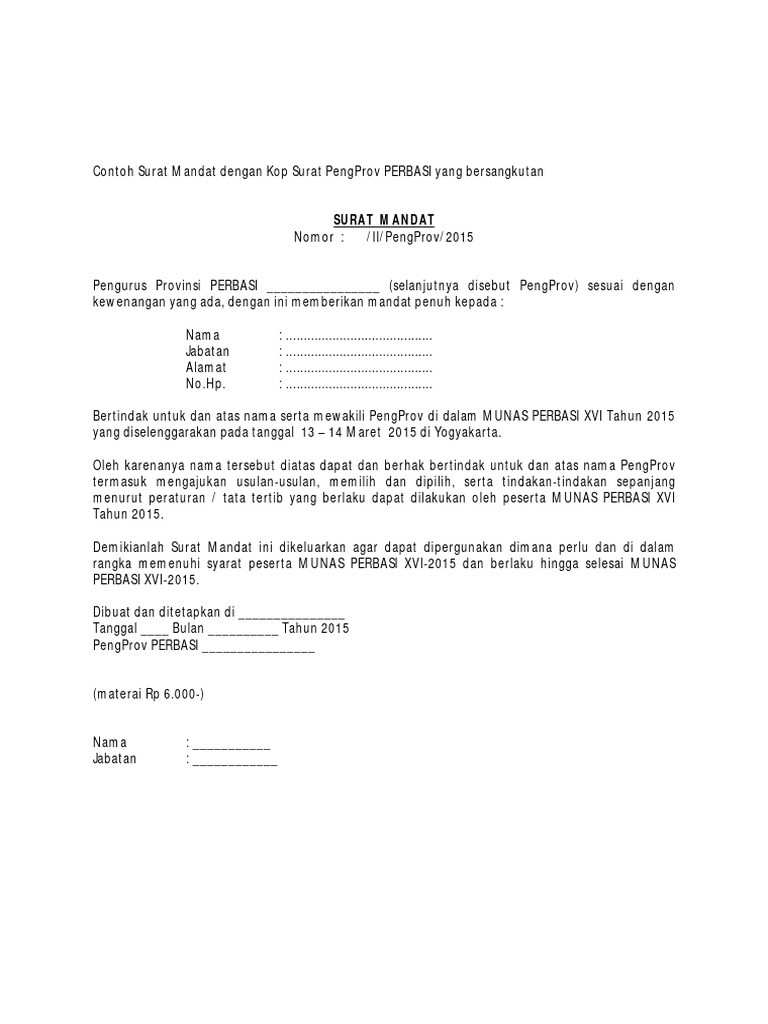 Contoh Surat Mandat Munas Perbasi Dengan Kop Surat PengProv PERBASI ...