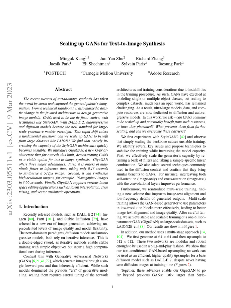 Cvpr23 - Scaling Up GANs For Text-To-Image Synthesis | PDF | Data Compression | Artificial ...
