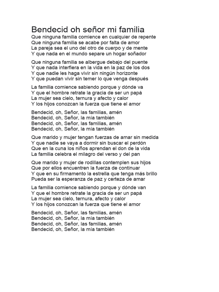 Bendecid Oh Señor Mi Familia | PDF