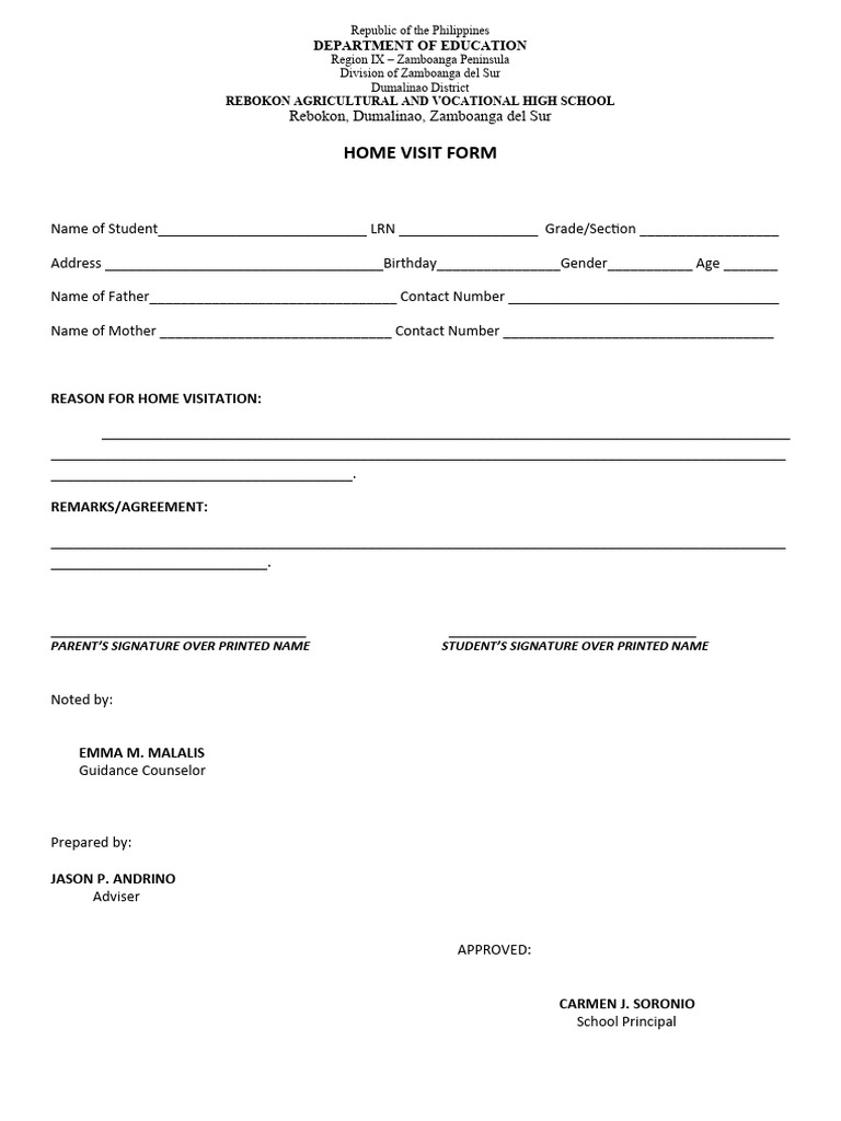 Home Visit Form | PDF