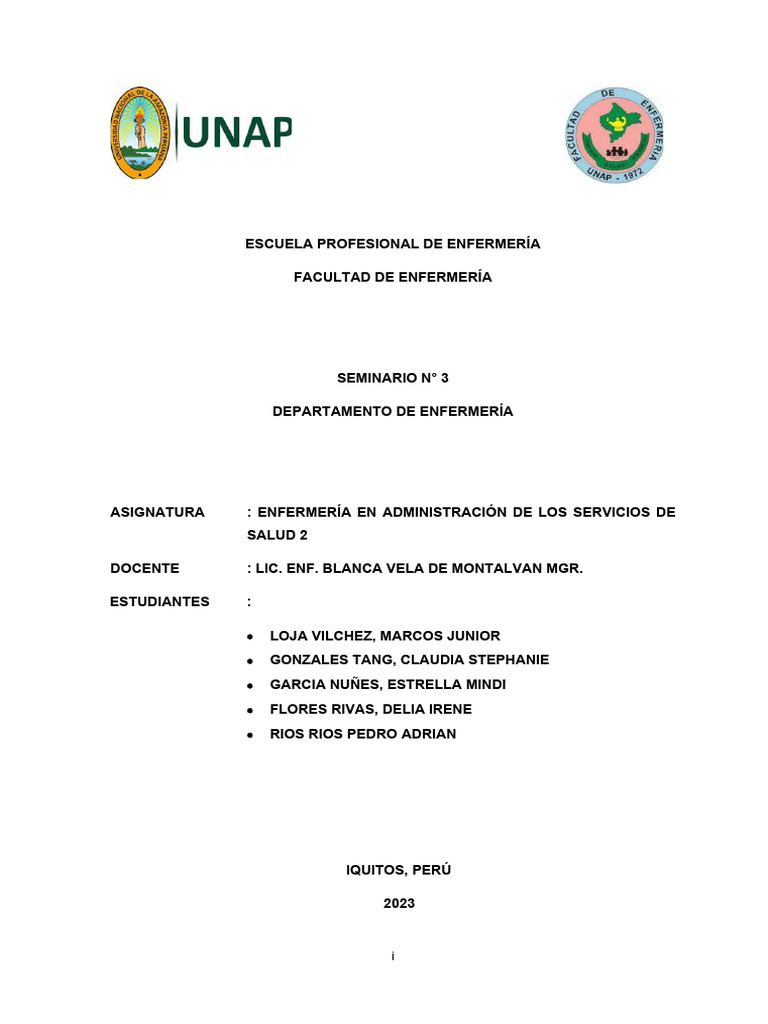 Seminario N°03 Departamento de Enfermeria | PDF | Enfermería | Hospital