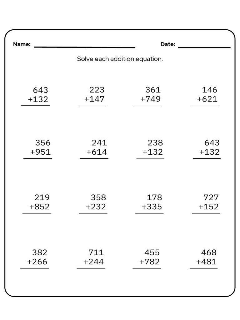 3 Digit Addition Worksheet | PDF