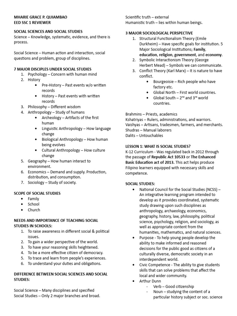 SSC1 Reviewer | PDF | Social Sciences | Curriculum