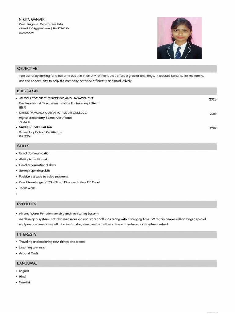 NIKITA Ganvir (CV) | PDF
