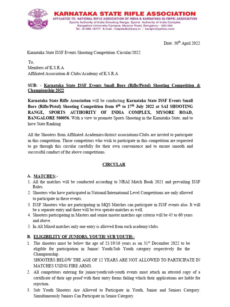 Karnataka State Shooting Championship 2022 | PDF