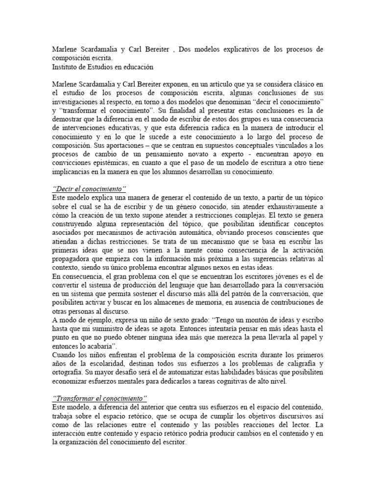 Bereiter | PDF | Conocimiento | Pensamiento