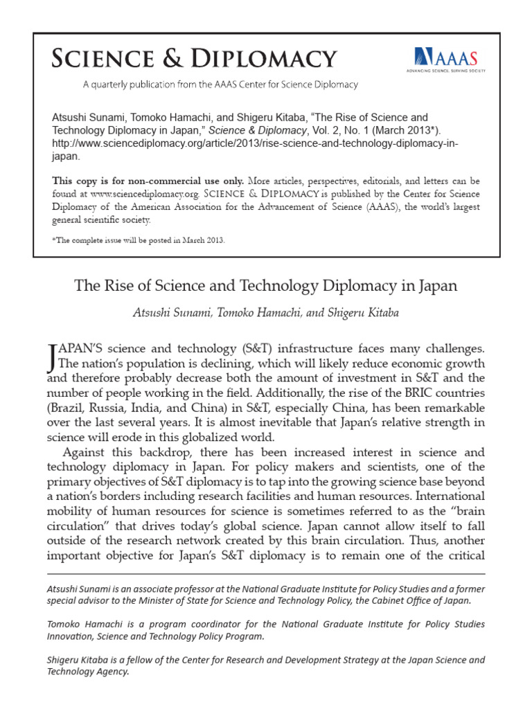 The Rise of Science and Technology Diplomacy in Japan | PDF