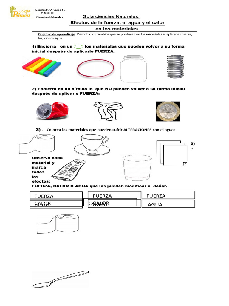 1º Bàsico Guia Aplicar Calor Luz Fuerza y Agua | PDF