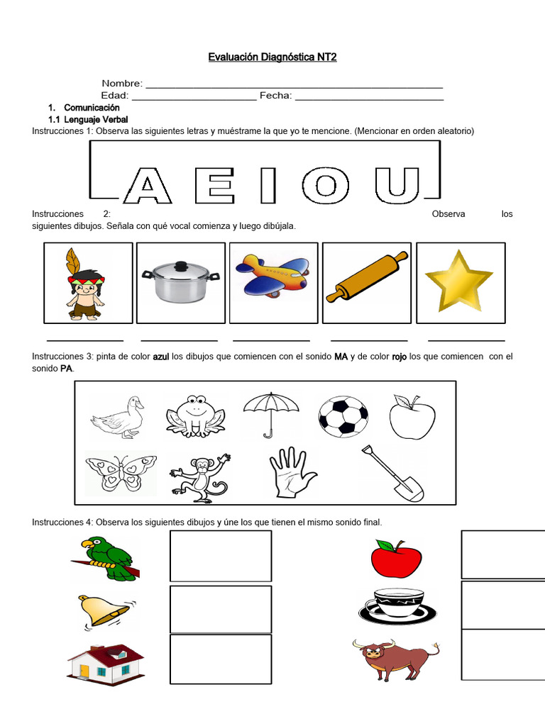 Prueba Diagnóstica Kínder | PDF