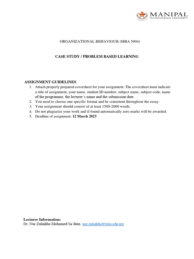 Case Study MBA (20%) - Feb 2023 | PDF | Bias | Perception