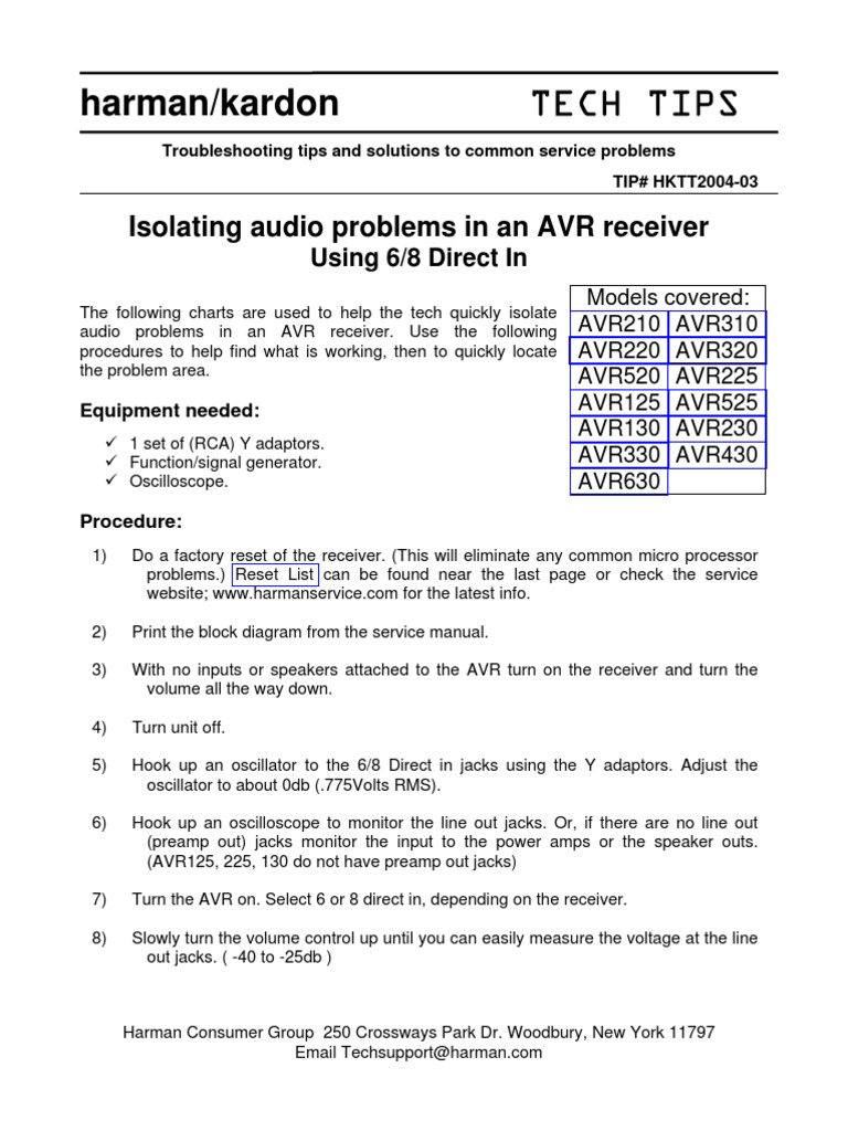 Harman AVR Receiver Diagnosis | PDF