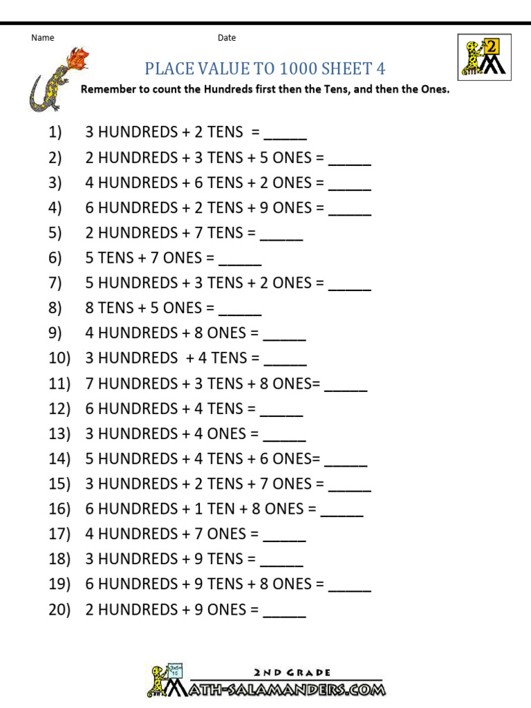 Place Value to 1000 Worksheet | PDF