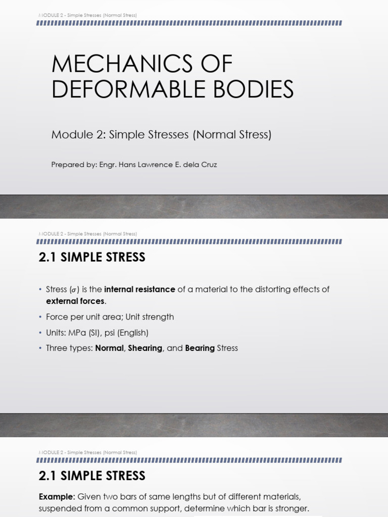 Module 2 - Simple Stresses (Normal Stress) | PDF