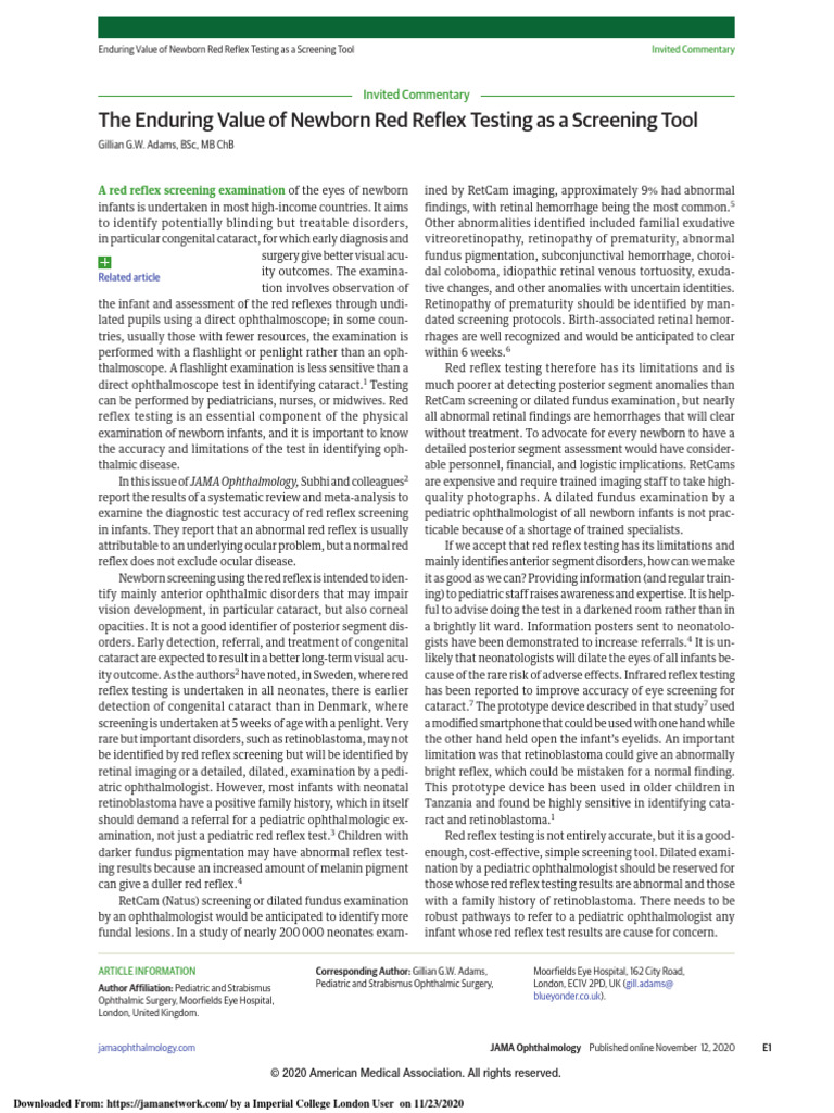 The Enduring Value of Newborn Red Reflex Testing As A Screening Tool ...
