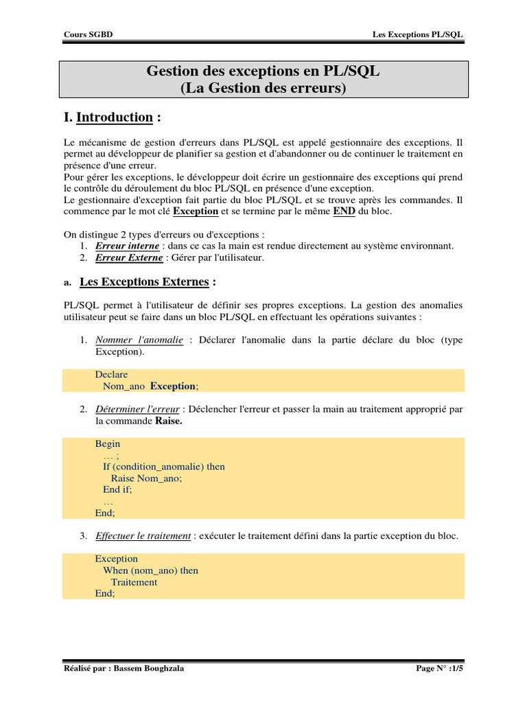 Gestion Des Exceptions en PLSQL | PDF