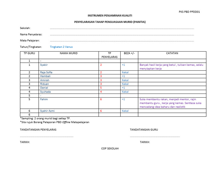 Borang Penyelarasan (Sample) 2 | PDF