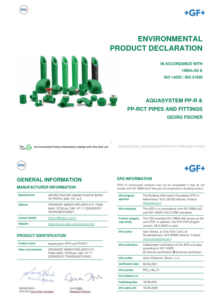 Gfps Declaration Aquasystem PP R PP RCT Pipes and Fittings Epd en | PDF | Pipe (Fluid Conveyance ...