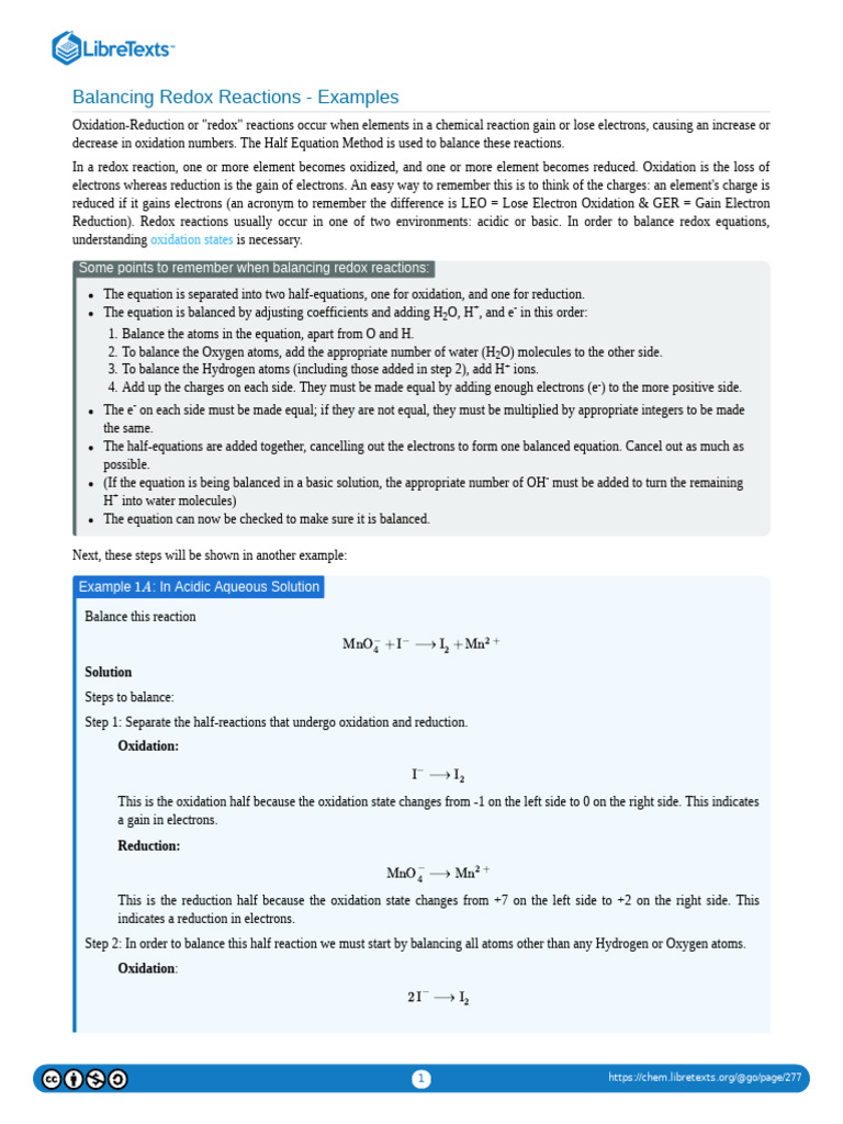 Balancing Redox Reactions Guide | PDF | Redox | Chemical Reactions