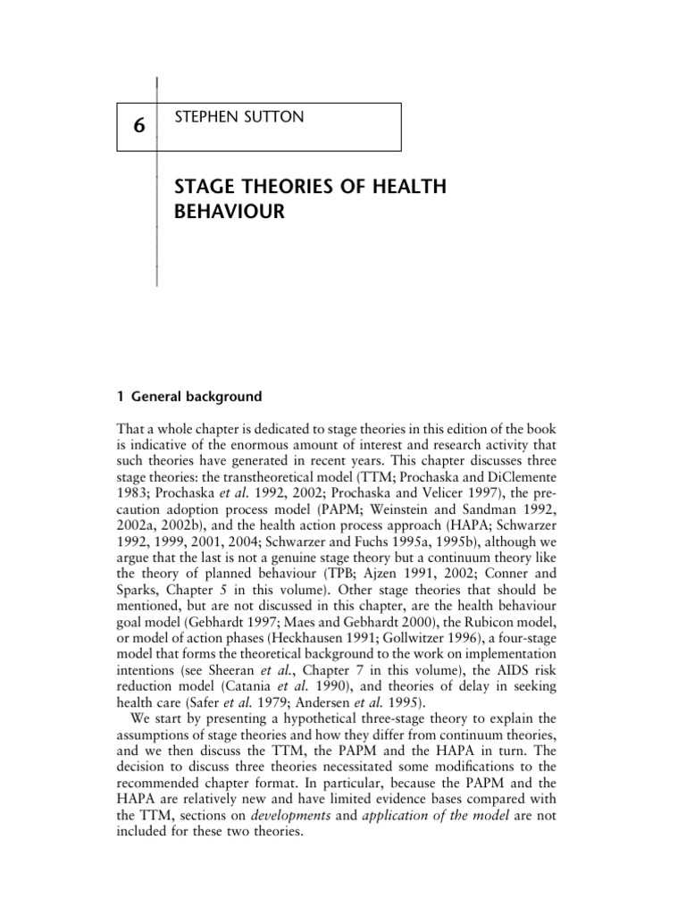 (Sutton, 1996) - Stage Theories of Health Behaviour 240-277 | PDF ...