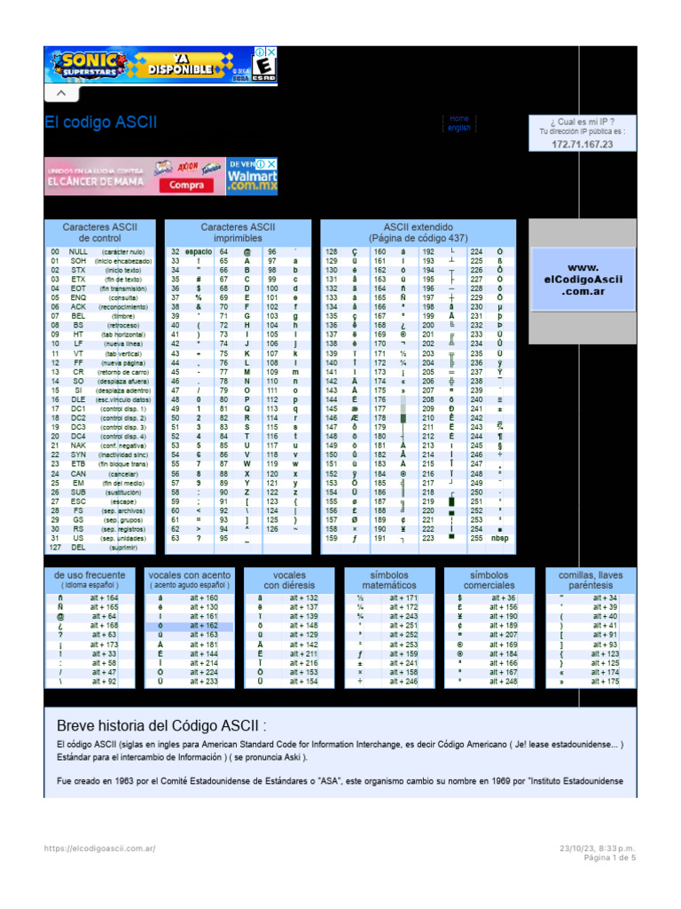 El Código ASCII Completo, Tabla Con Los Codigos ASCII Completos, Caracteres Simb | PDF