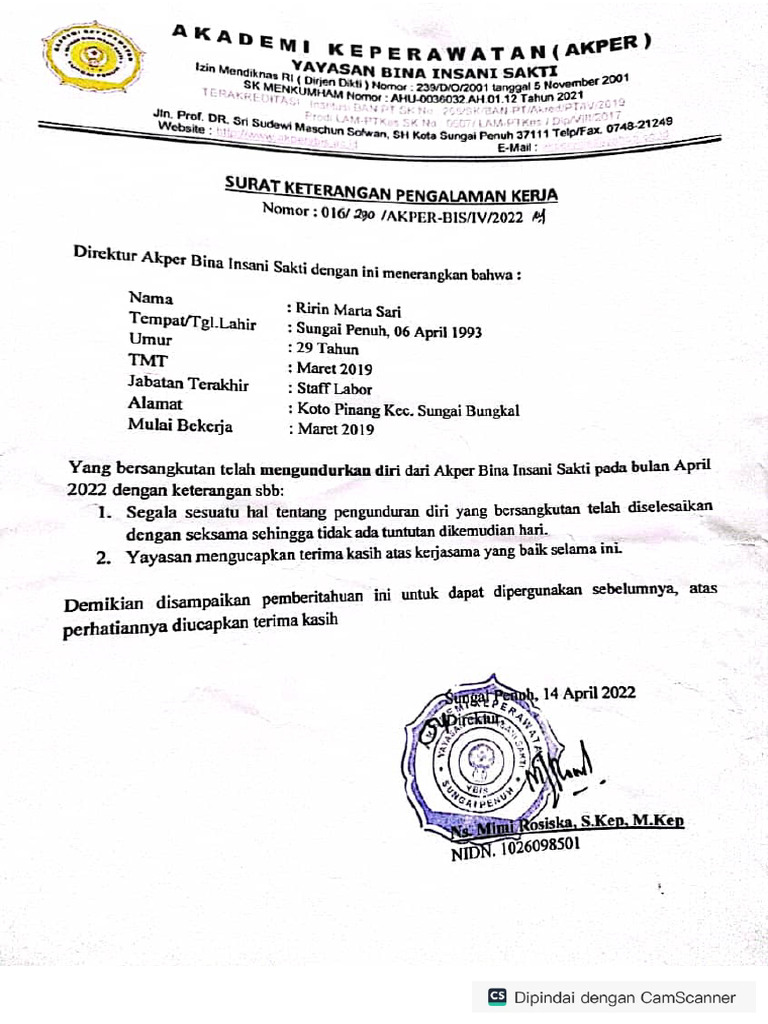 Surat Pengalaman Kerja | PDF Surat Pengalaman Kerja | PDF