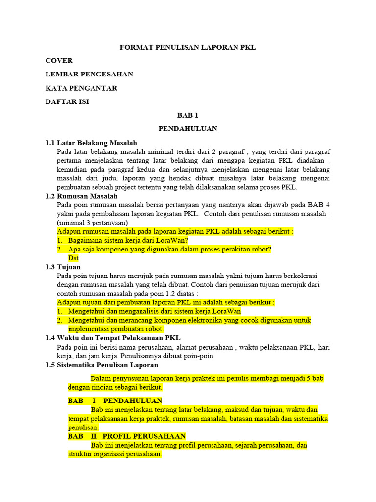 Format Penulisan Laporan PKL Tei 2022 | PDF