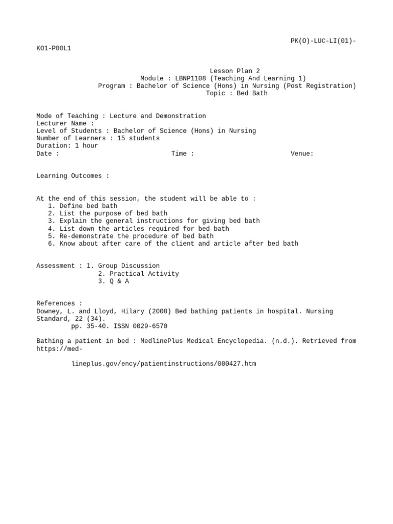 Lesson Plan Diabetes Mellitus | PDF