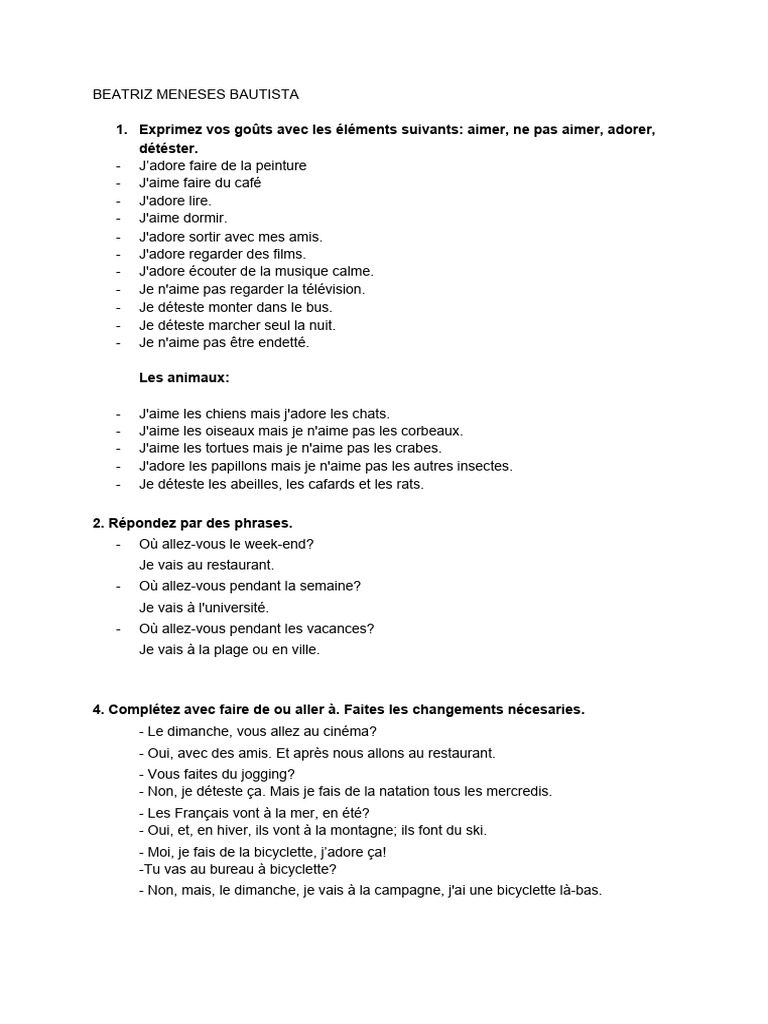 Mes goûts et activités préférées | PDF