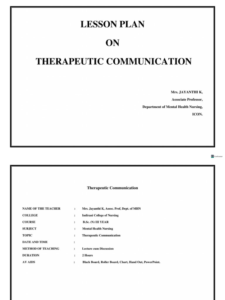 Lesson Plan Therapeutic Communication Phases | PDF