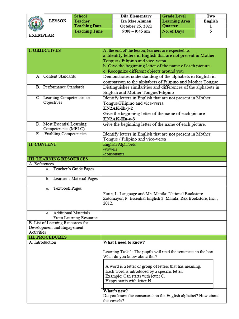 ENGLISHLesson Exemplar WEEK6 | PDF | Word | English Language