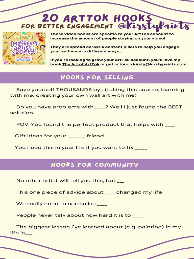 20 ArtTok Hooks For Better Engagement! @kirstypaints | PDF