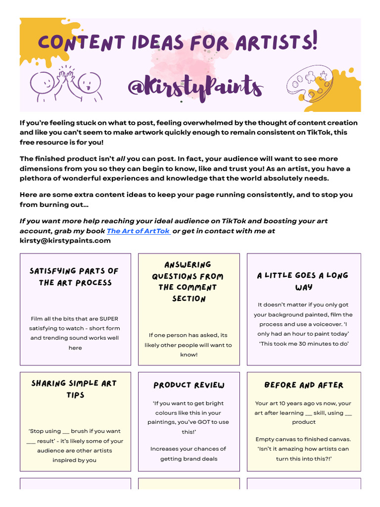 18 ArtTok Content Ideas @kirstypaints | PDF
