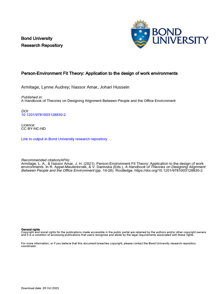 Person Environment Fit Theory | PDF