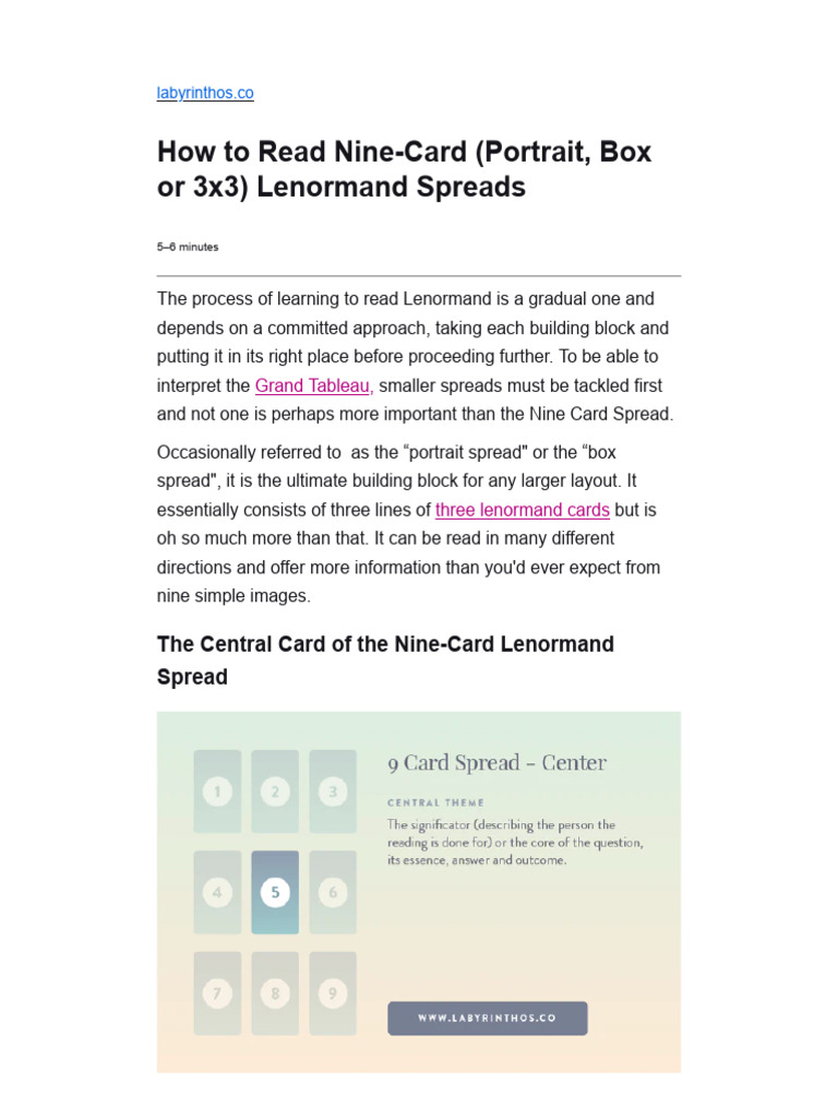 How To Read Nine-Card (Portrait, Box or 3x3) Lenormand Spreads ...