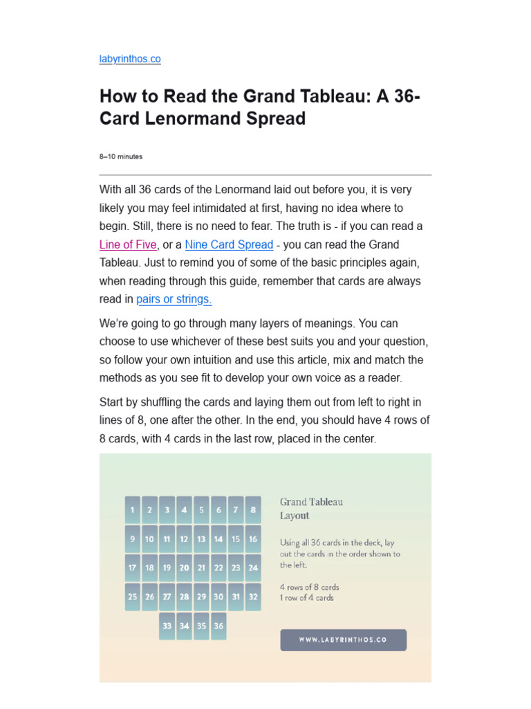 How To Read The Grand Tableau A 36-Card Lenormand Spread - Labyrinthos ...