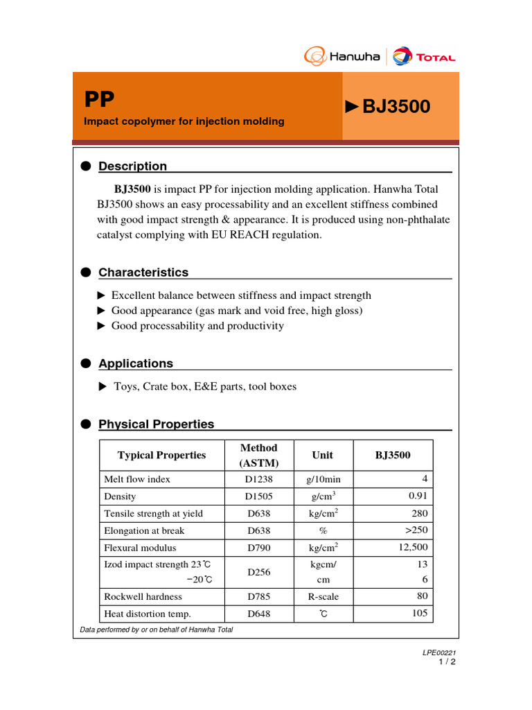 PP COPO MI 12 HANWHA TOTAL Leaflet - BJ3500 - EN | PDF | Physical Sciences | Materials