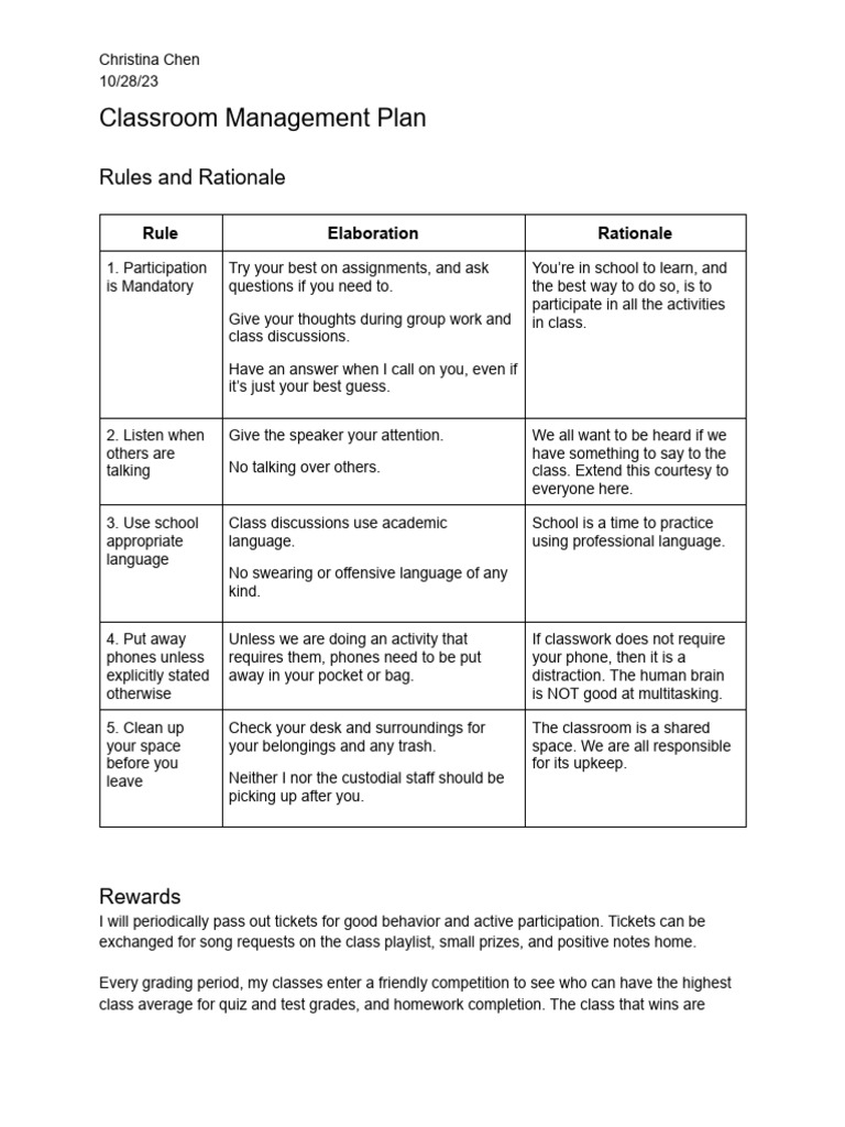 Classroom Management Plan | PDF
