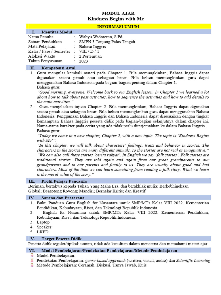 Modul Ajar Bahasa Inggris Kelas VIII | PDF