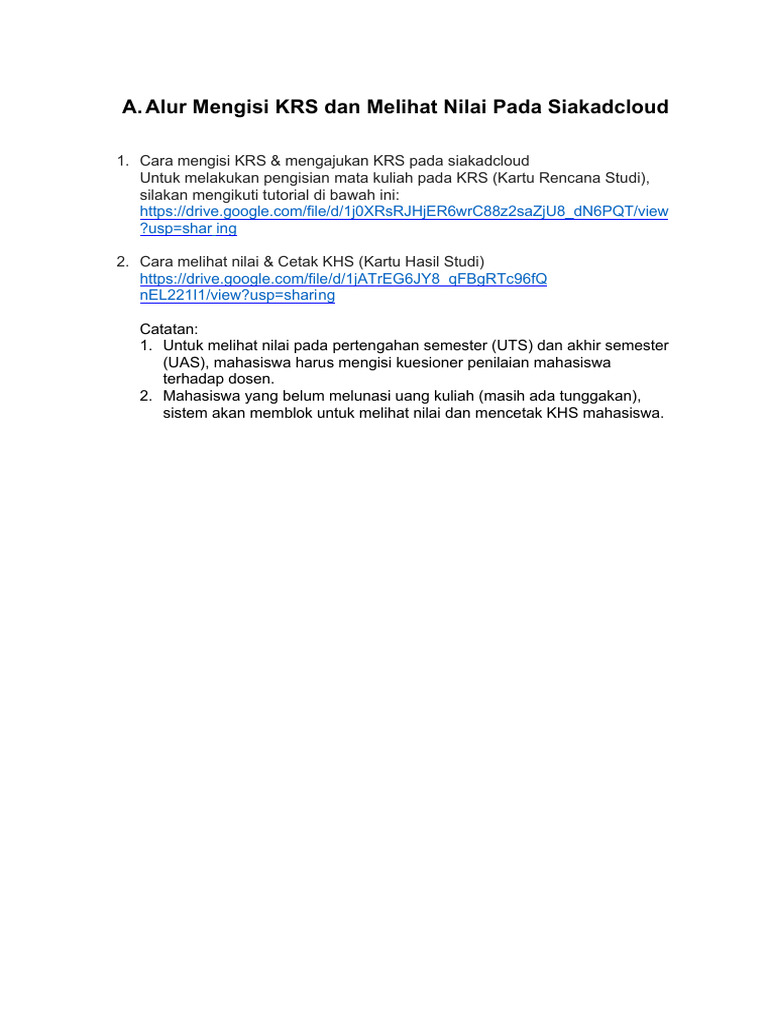 Alur Mengisi KRS Di Siakadcloud | PDF