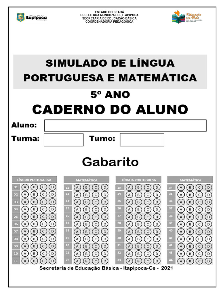Simulado 5º Ano LP Ma Saeb 2021 | PDF | Olho | Triângulo