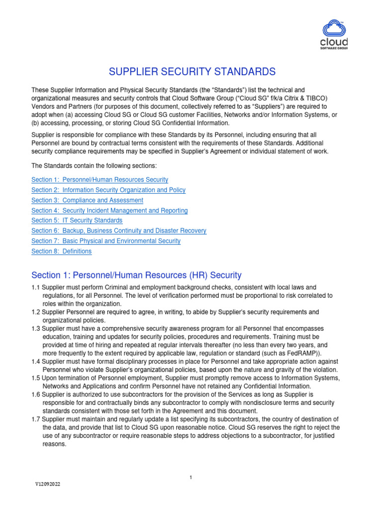 Cloud Software Group Supplier Security Standards | PDF | Payment Card ...