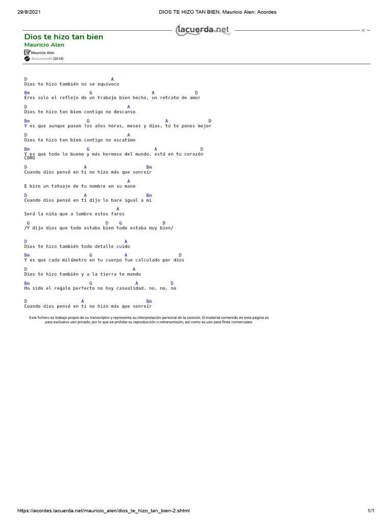 DIOS TE HIZO TAN BIEN, Mauricio Alen - Acordes | PDF